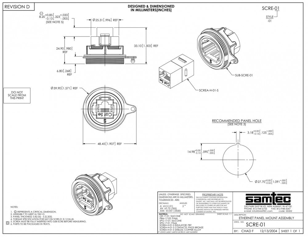 Samtec SCRE-01 technical drawing