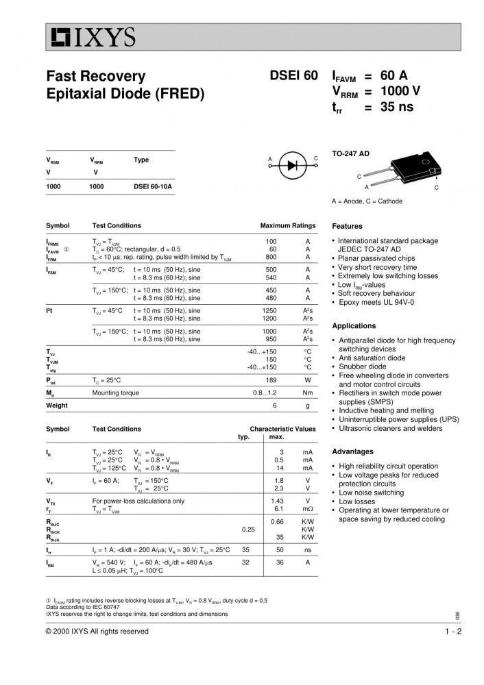 DSEI60-10A datasheet page 1