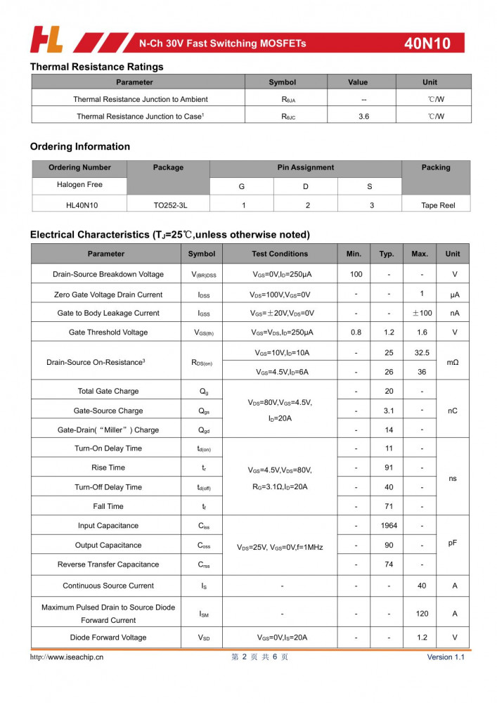 HL 40N10 datasheet page 2