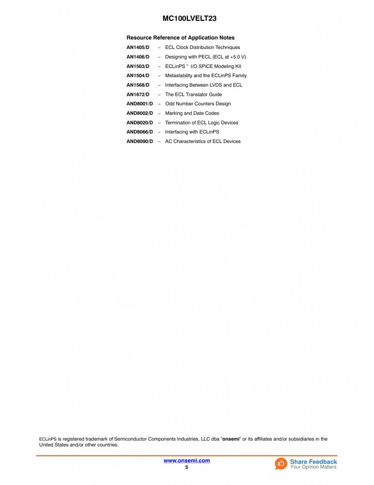 MC100LVELT23 datasheet page 5