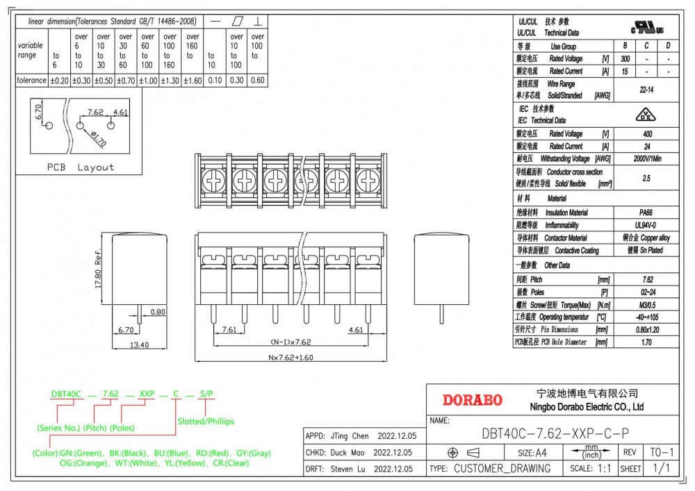 DORABO DBT40C-7.62 technical drawing