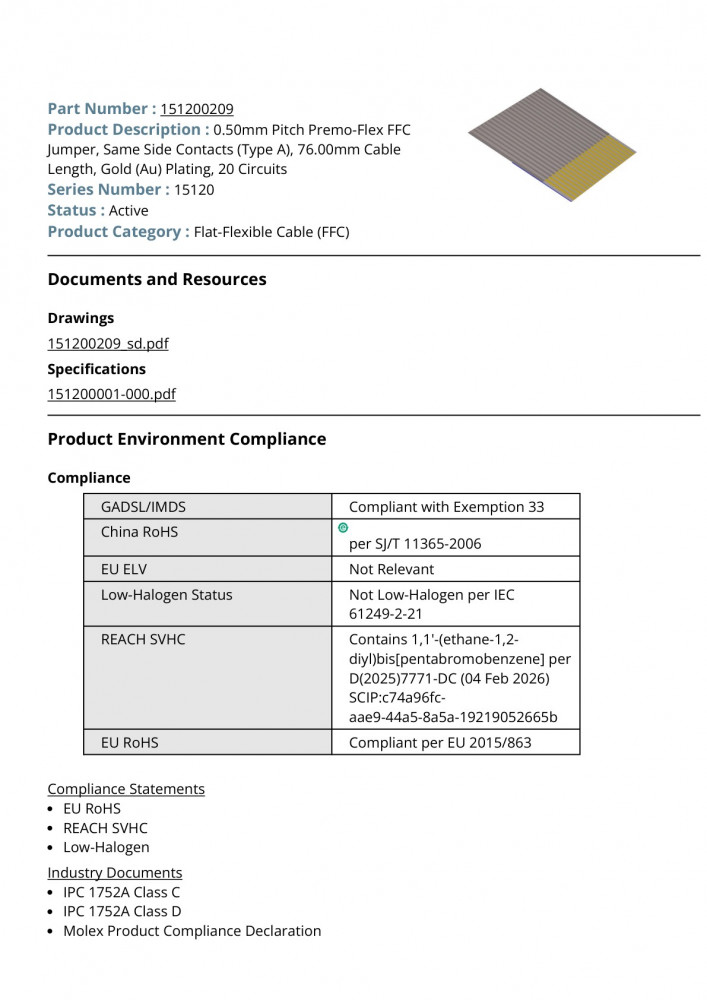 MOLEX 151200209 drawing preview, page 1
