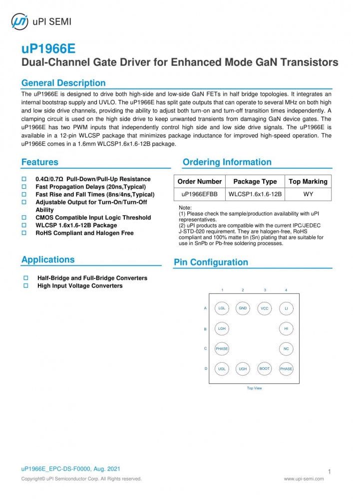 uP1966E datasheet page 1