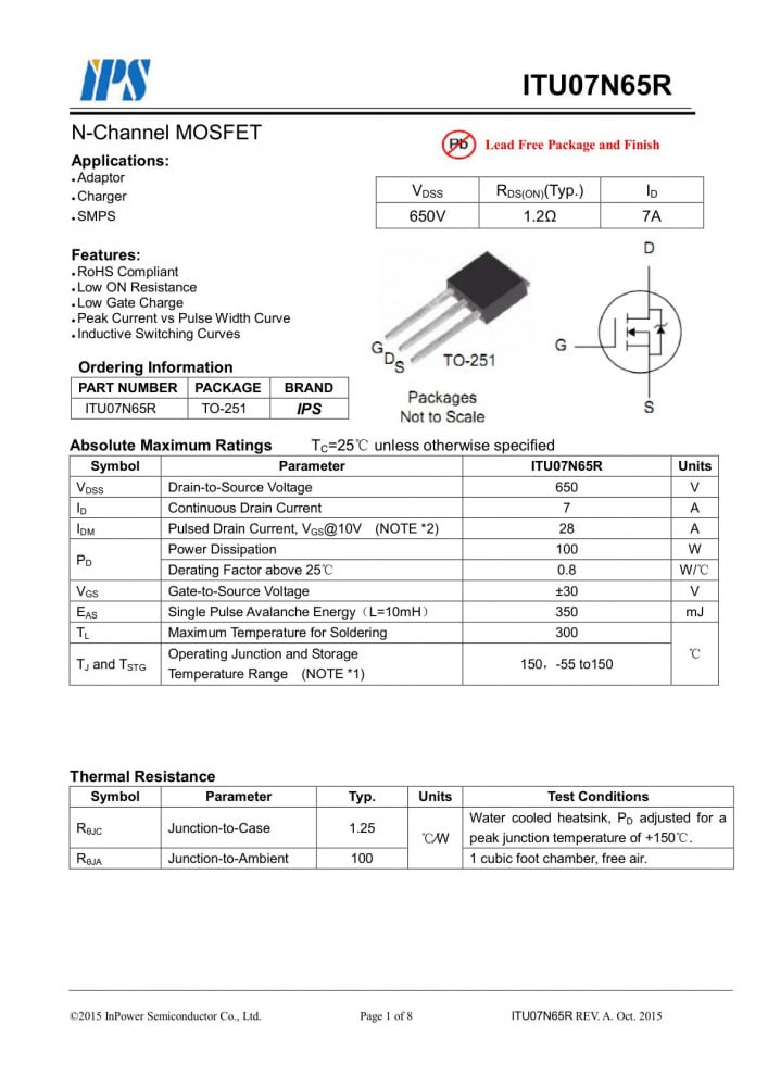 ITU07N65R datasheet page 1