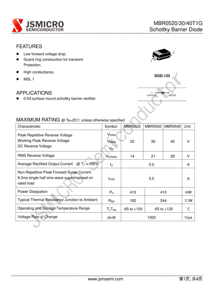 MBR0540T1G-JSM datasheet page 1