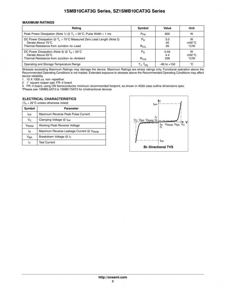 1SMB20CAT3G datasheet page 2