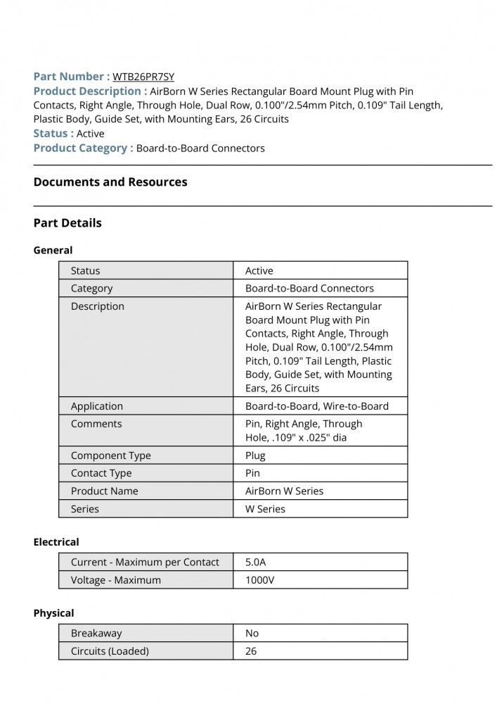 WTB26PR7SY technical document image, page 1