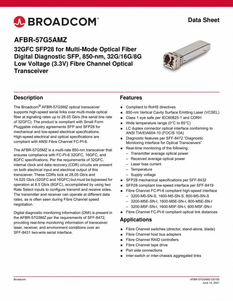 AFBR-57G5AMZ datasheet page 1