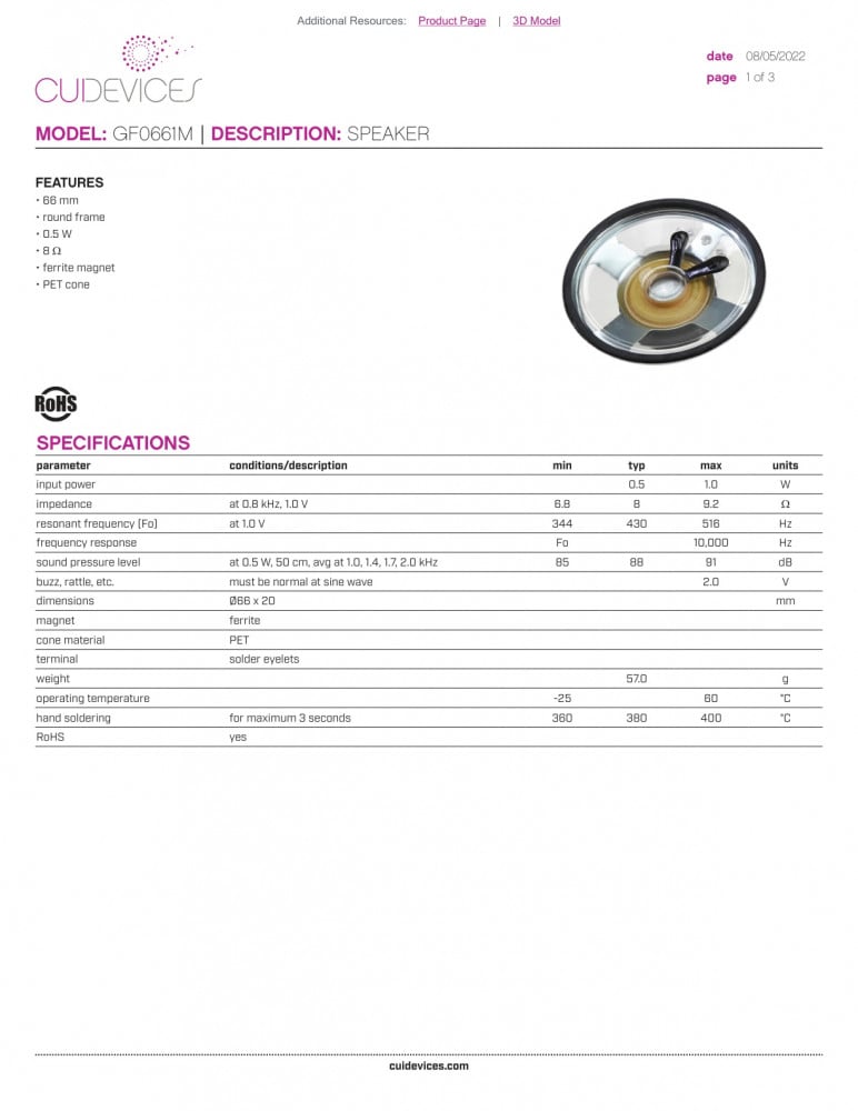GF0661M technical document page 1