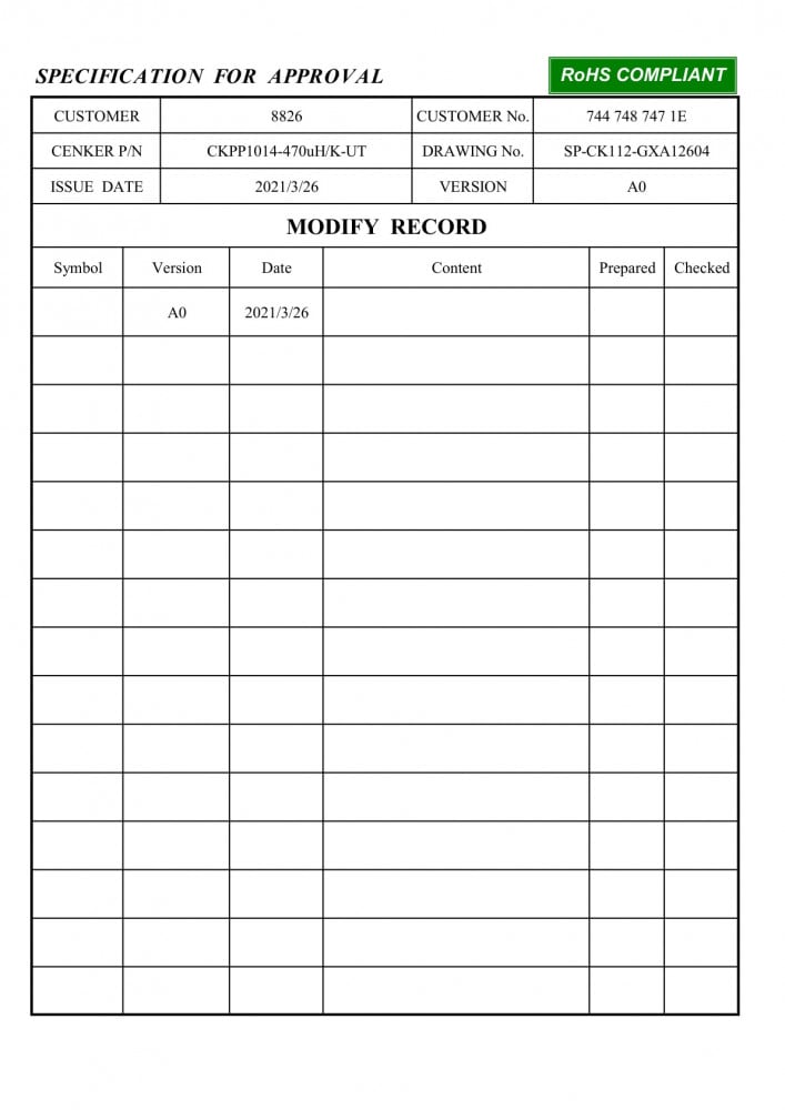 CKPP1014-470uH/K-UT approval document page 2