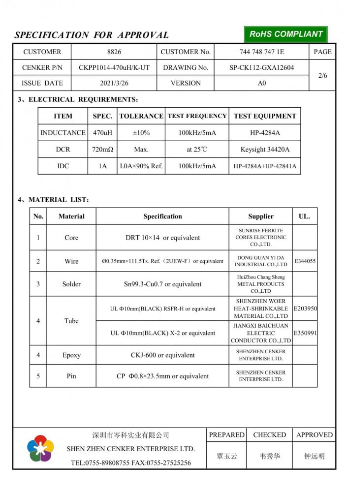 CKPP1014-470uH/K-UT approval document page 4