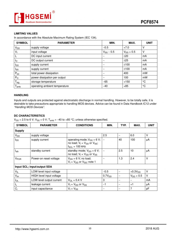 PCF8574T technical document page 10