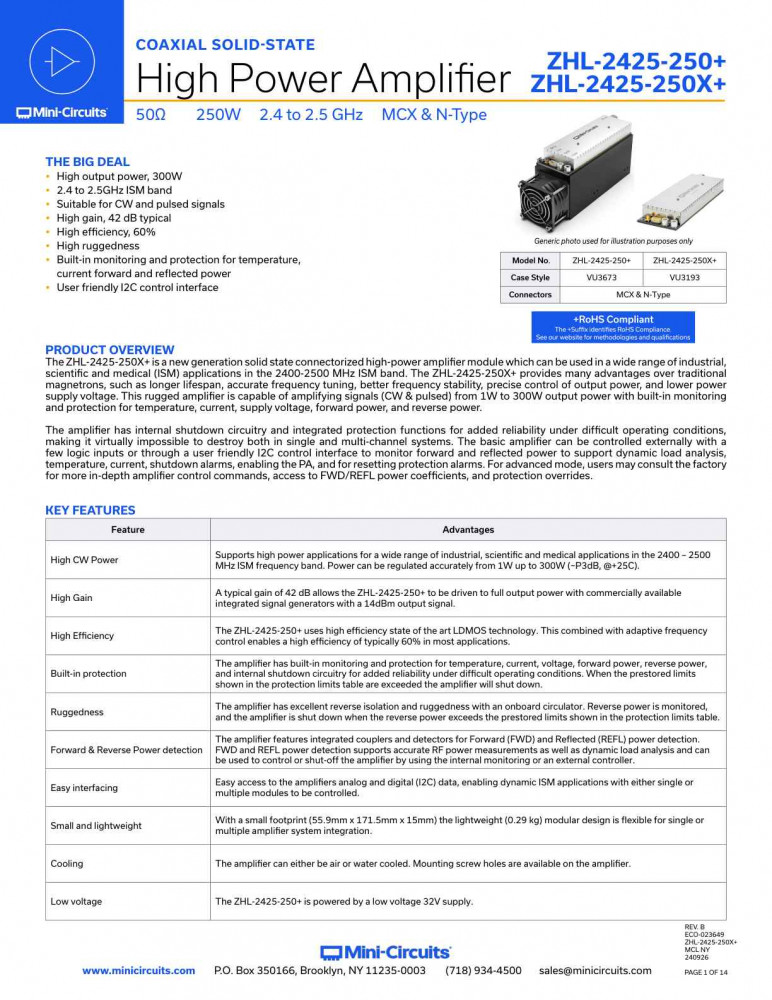 ZHL-2425-250+ datasheet page 1