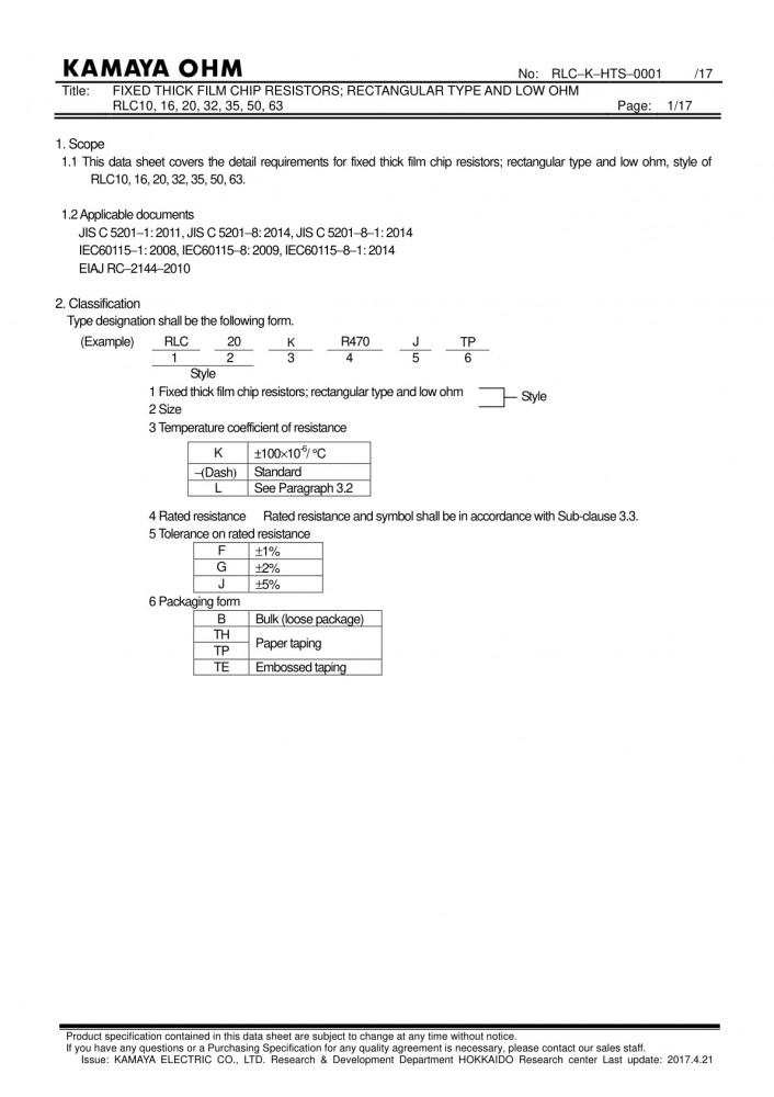 KAMAYA RLC resistor datasheet page 2