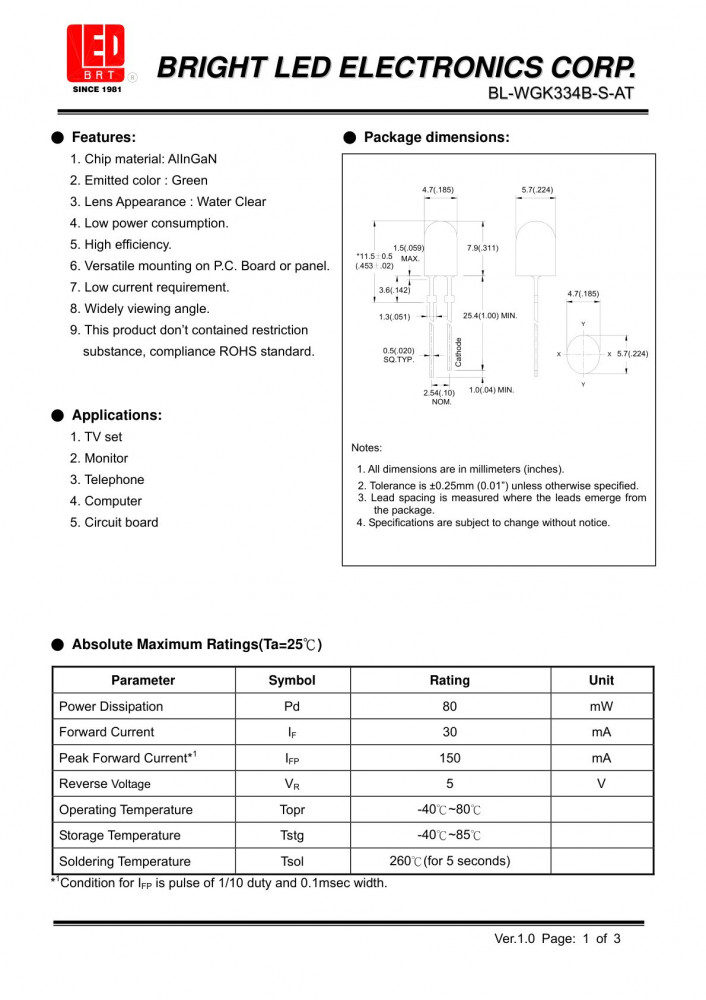 BL-WGK334B-S-AT technical document page 1