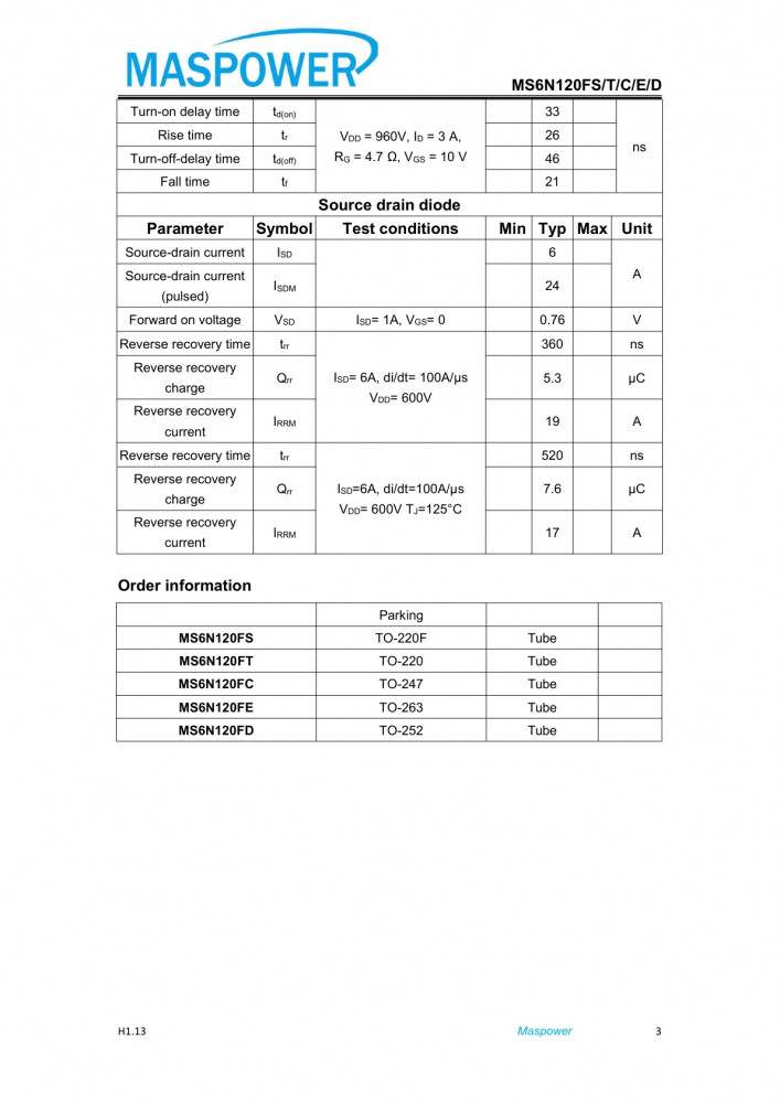 MS6N120FT datasheet page 3