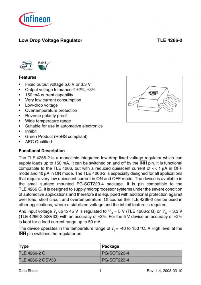 TLE42662GSV33HTMA2 datasheet page 1