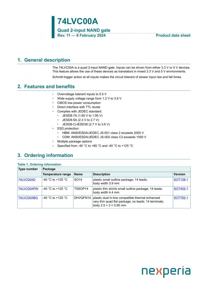 74LVC00A datasheet page 1