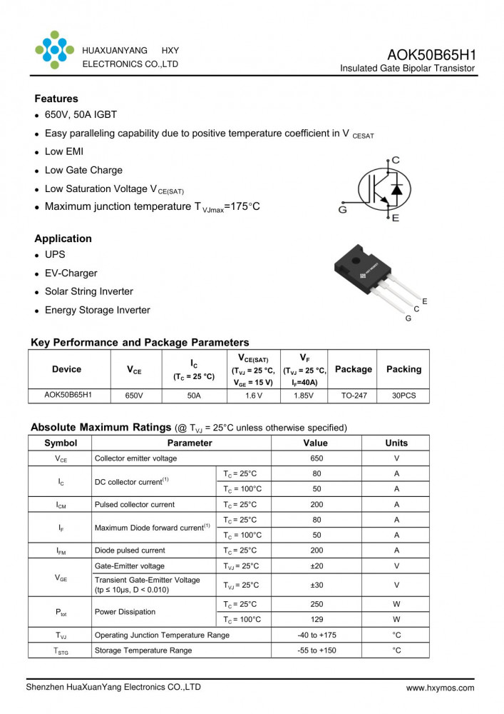 AOK50B65H1 datasheet page 1