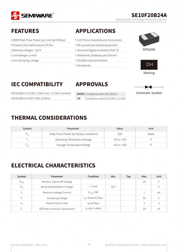 SE10F20B24A technical document page 1