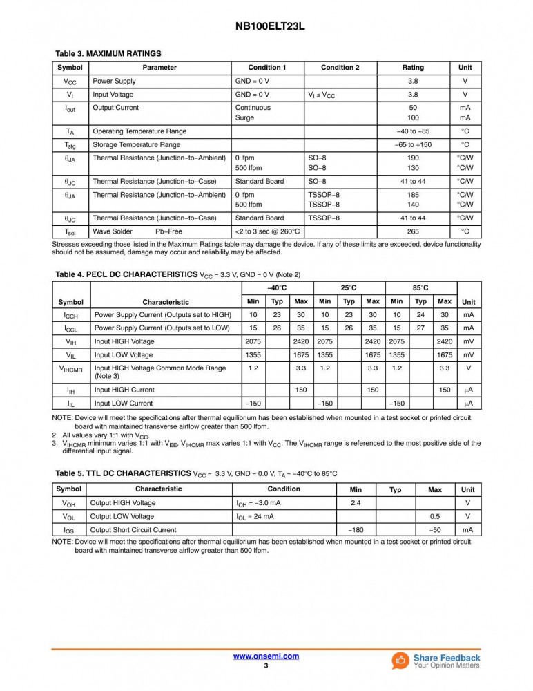 NB100ELT23L datasheet page 3
