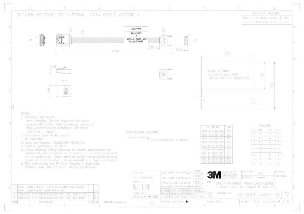 3M SATA cable mechanical drawing sheet 9