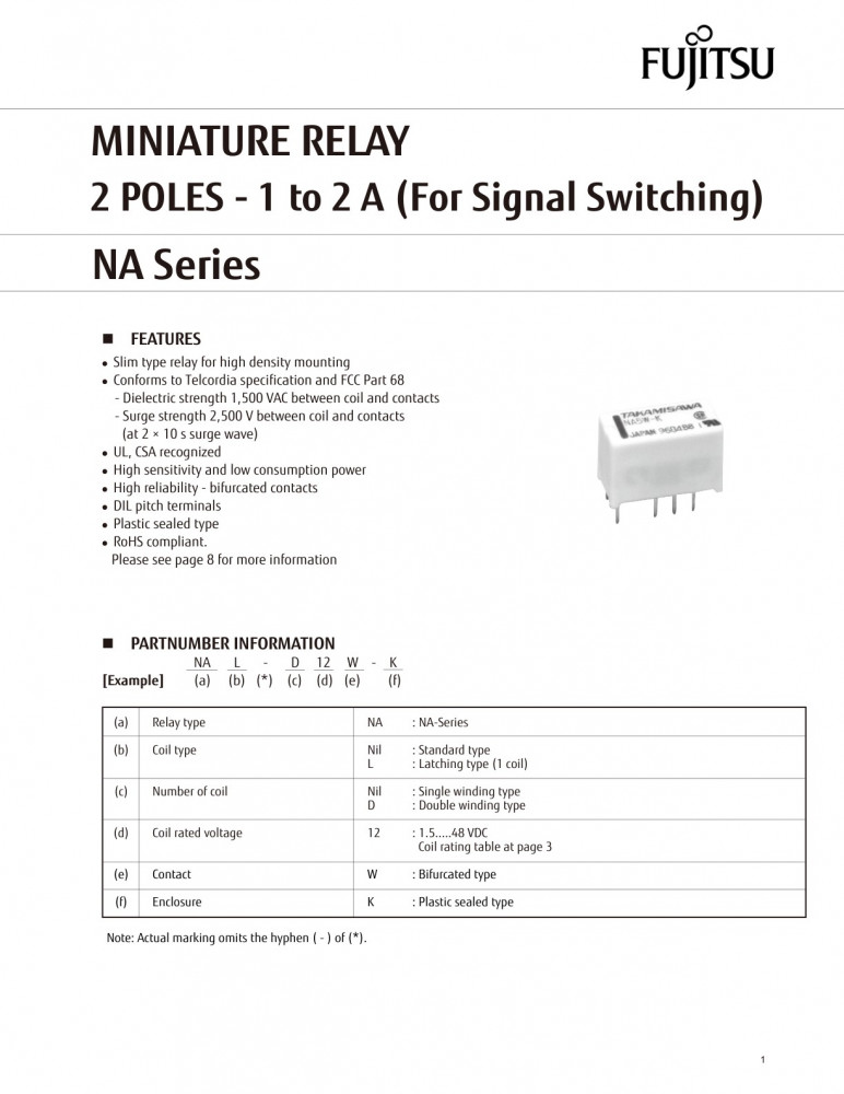 FUJITSU NA Series datasheet page 1