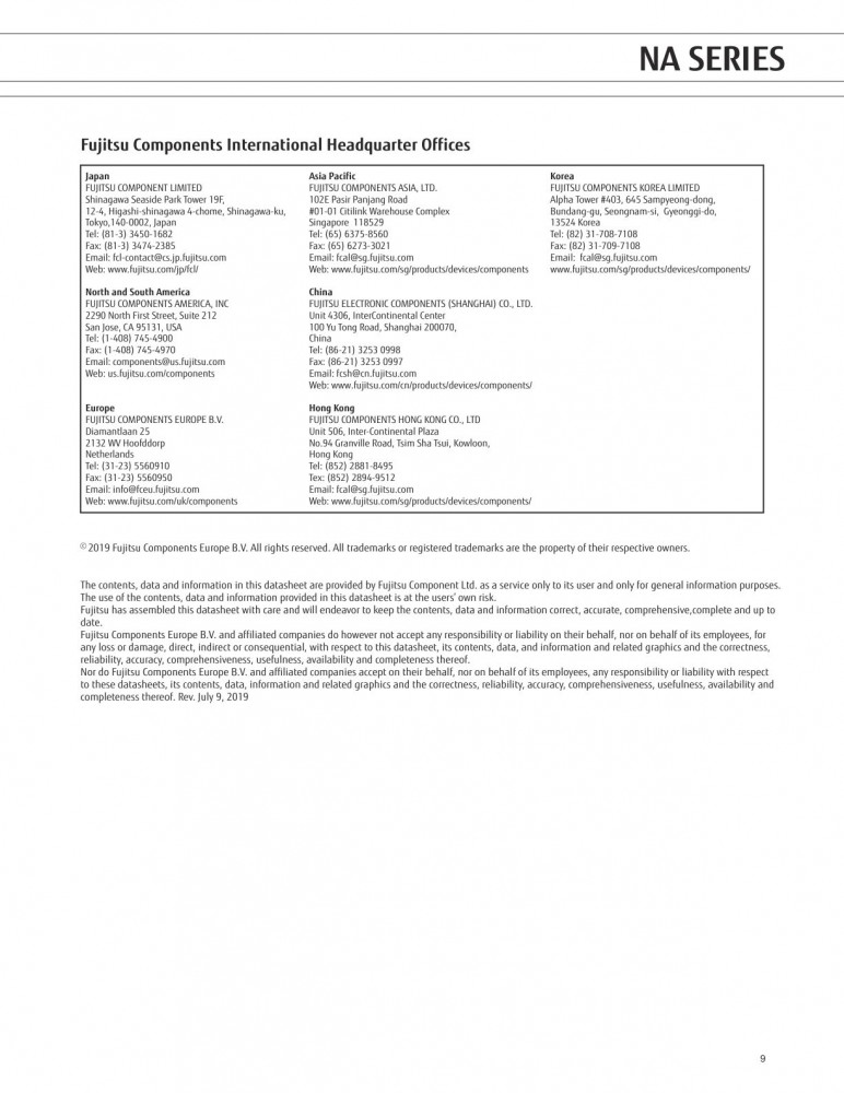 FUJITSU NA Series datasheet page 9