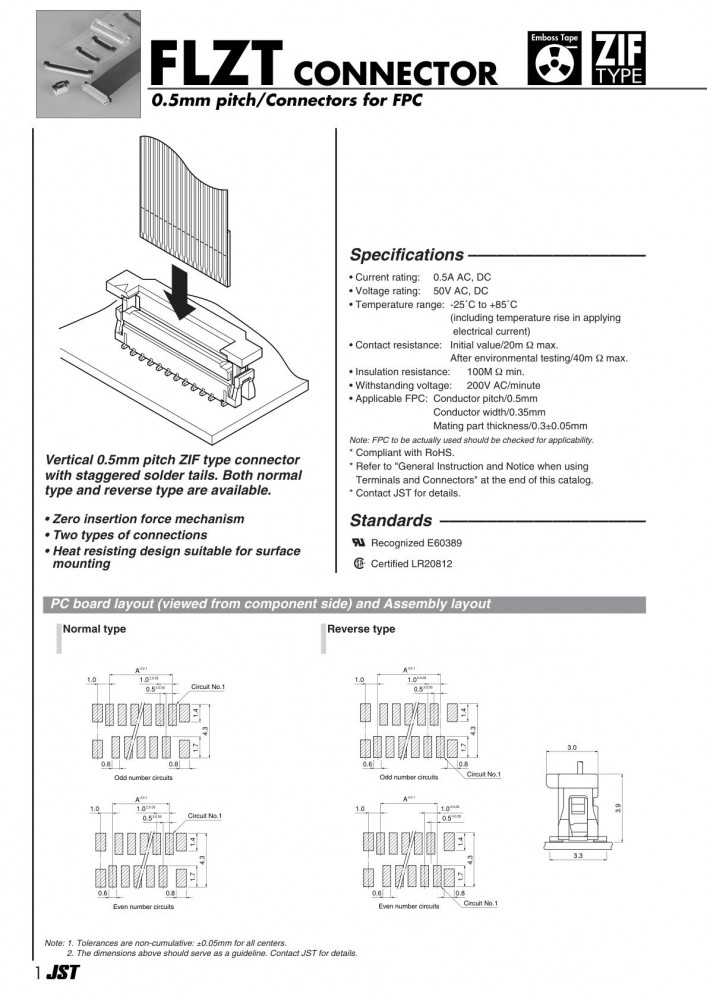 JST FLZT connector technical document page 1