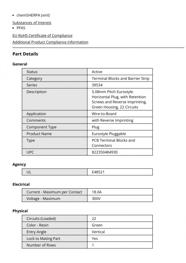 MOLEX ESE Eurostyle terminal block specification page 2