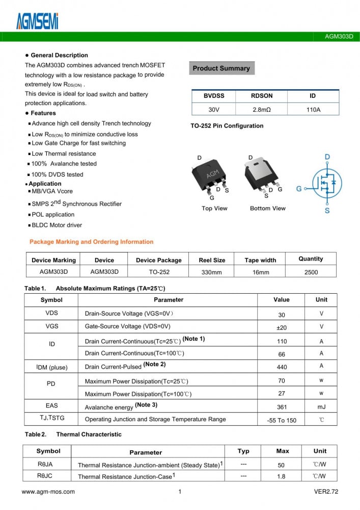AGM303D technical document page 1