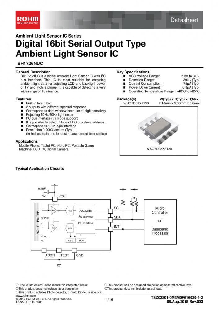 BH1726NUC-E2 technical document page 1