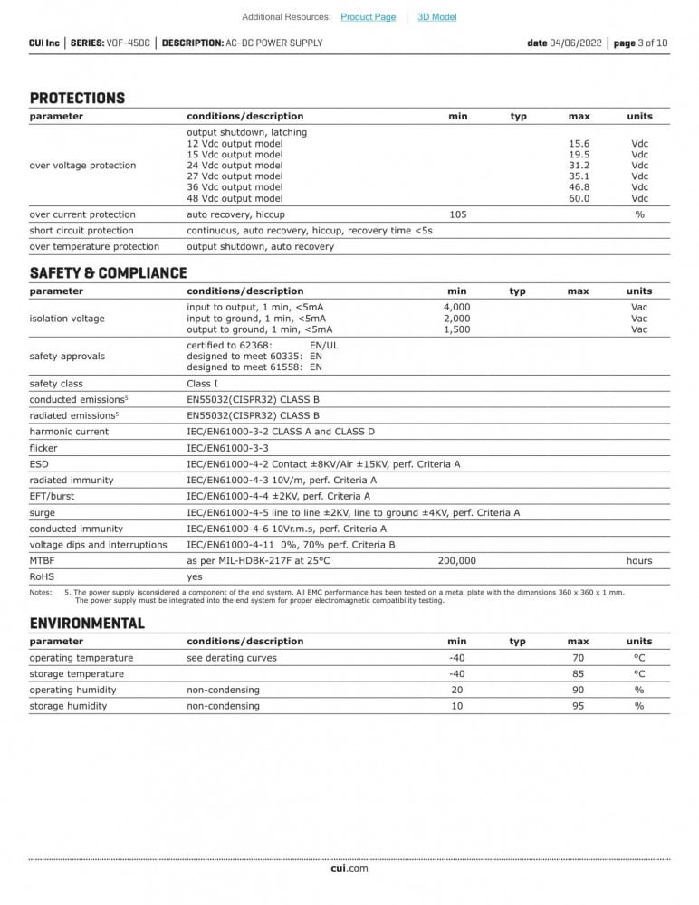 VOF-450C datasheet page 3