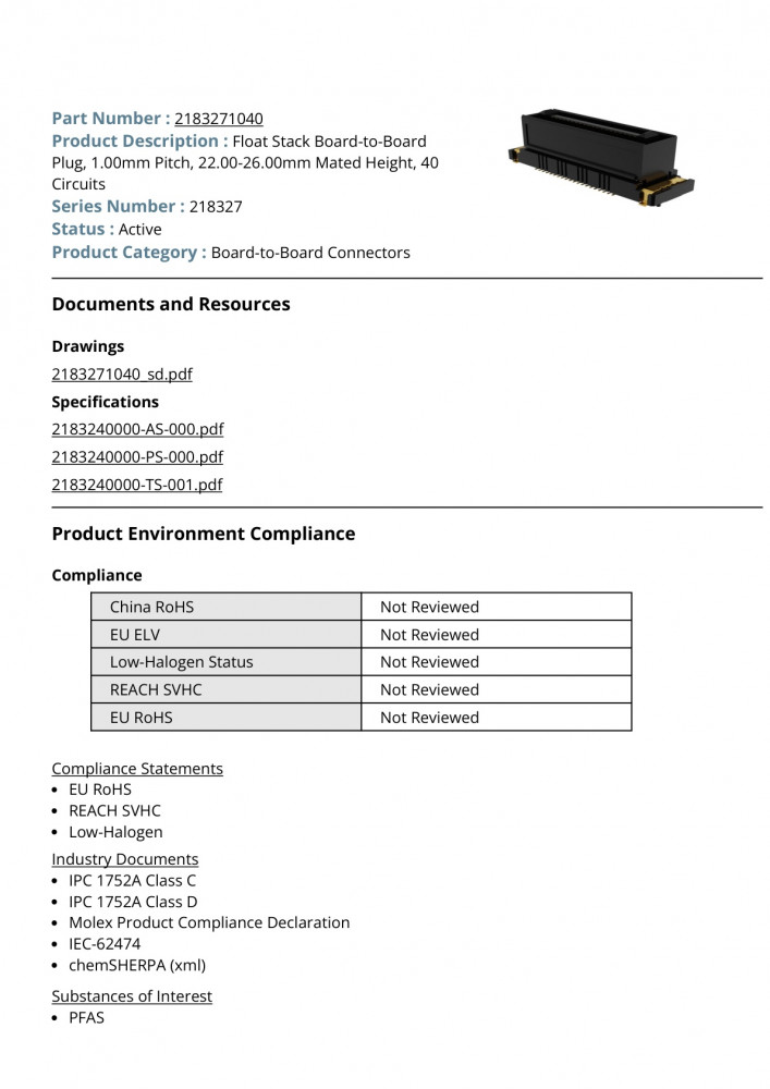 MOLEX 2183271040 technical document visual, page 1