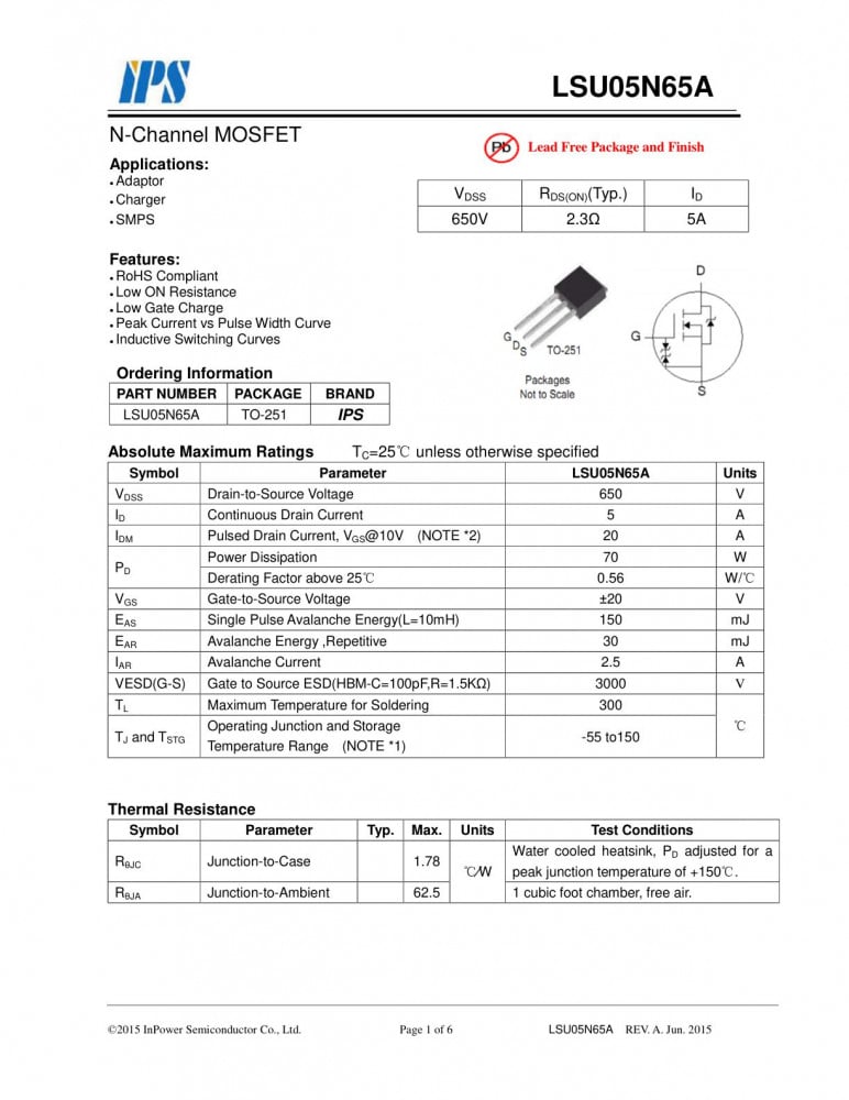 LSU05N65A datasheet page 1