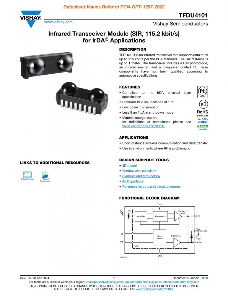 TFDU4101 datasheet preview page 1