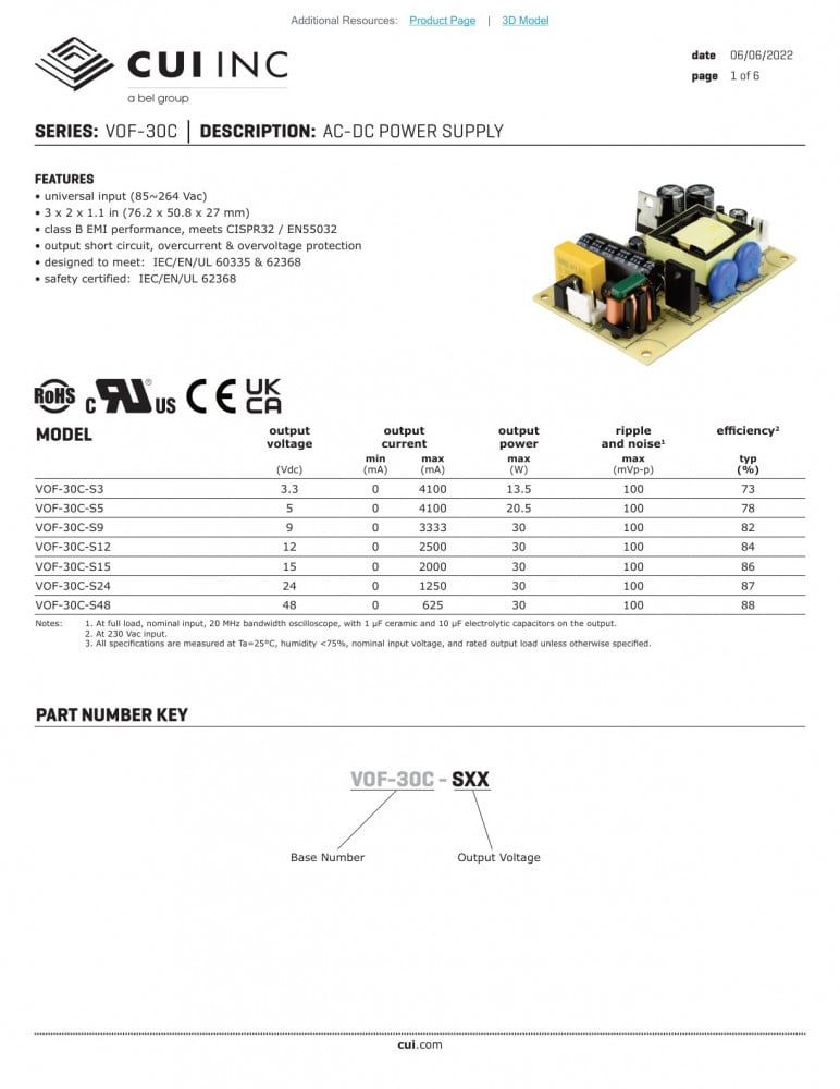 VOF-30C-S48 datasheet page 1