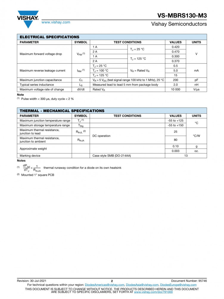 VS-MBRS130-M3/5BT datasheet page 2