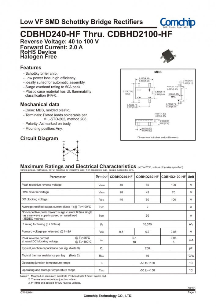 CDBHD2100-HF datasheet page 1
