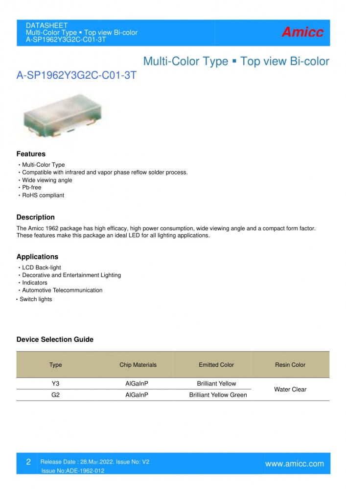 A-SP1962Y3G2C-C01-3T datasheet page 2