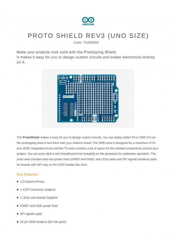 Arduino Proto Shield Rev3 documentation page 1