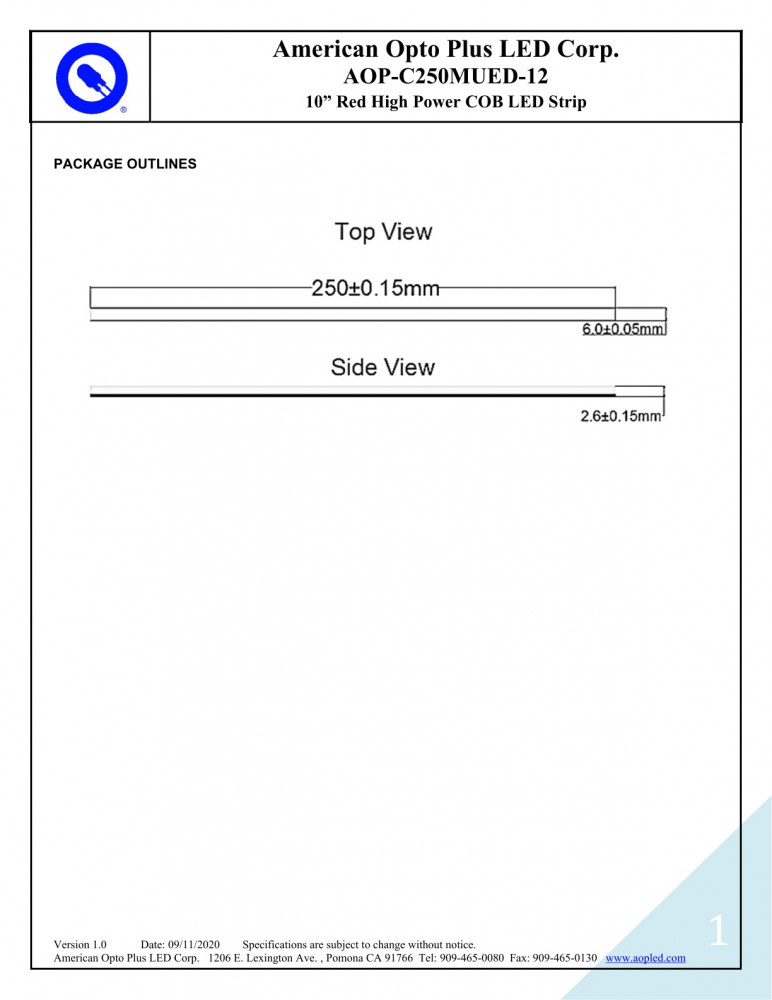 AOP-C250MUED-12 datasheet page 1, package outline