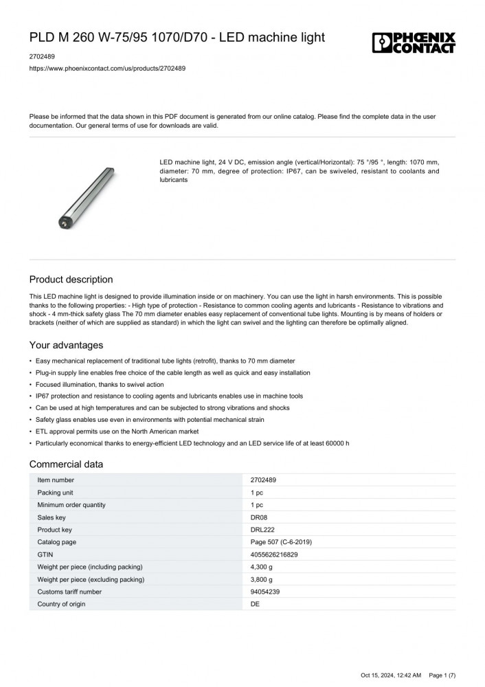 Phoenix Contact 2702489 technical document page 1