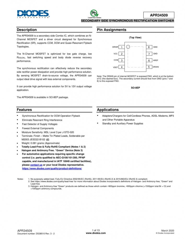APR34509 datasheet page 1