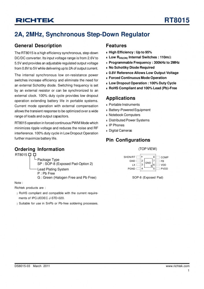 RT8015GSP datasheet page 1