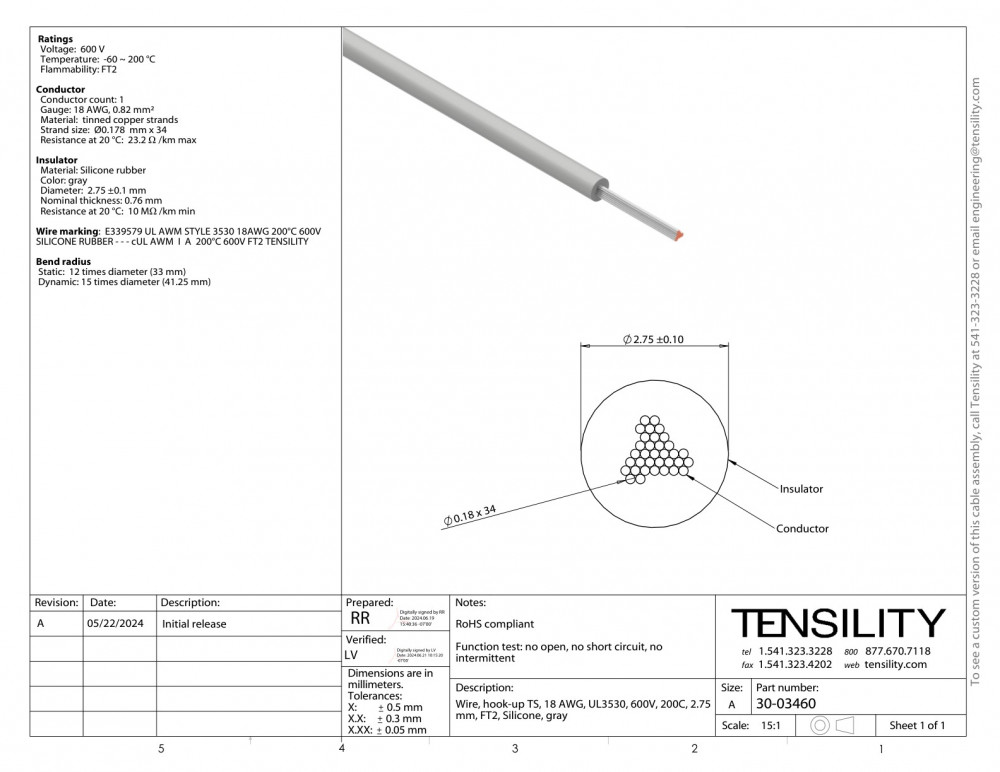 Tensility 30-03460 product drawing and specification sheet