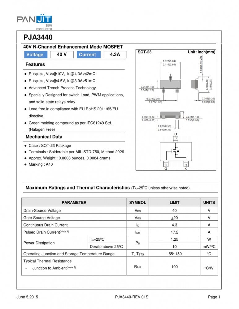 PJA3440 datasheet page 1