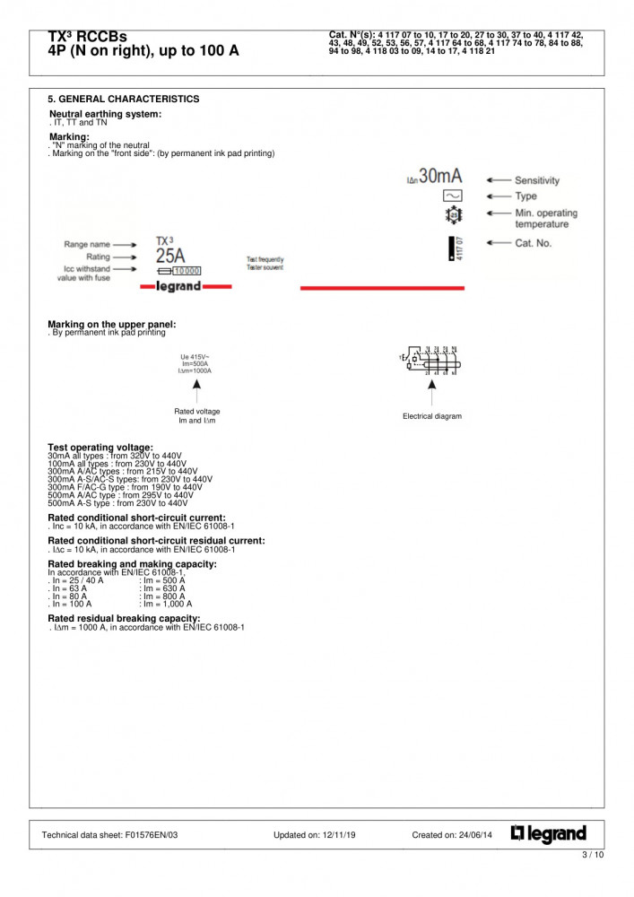 Legrand TX³ RCCB technical document, page 3
