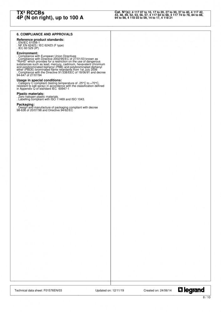 Legrand TX³ RCCB technical document, page 8