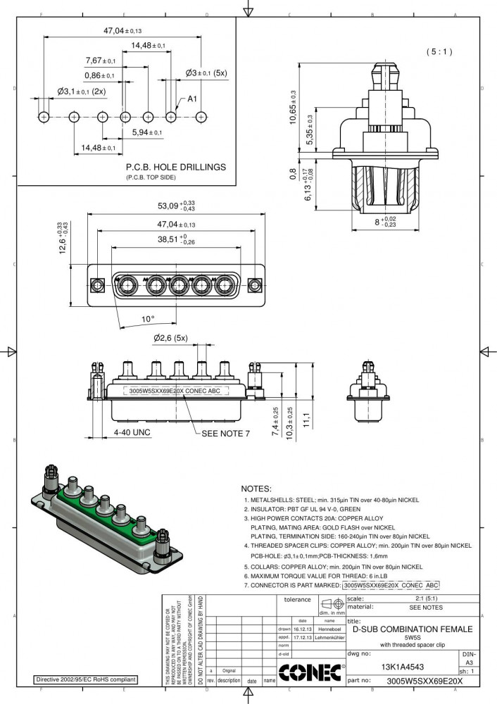 Conec 3005W5SXX69E20X technical drawing preview